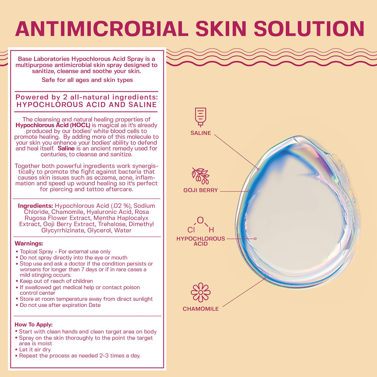 Hypochlorous Acid Spray for Skin & Face - Skin Healing Spray 8oz – Base ...